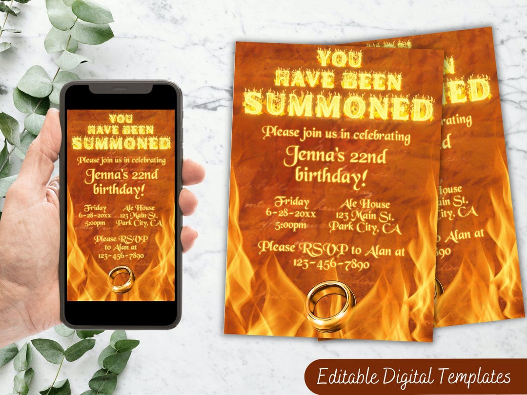 Editable Fantasy Invitation, Magic Ring Birthday Party, Evil Fire ...