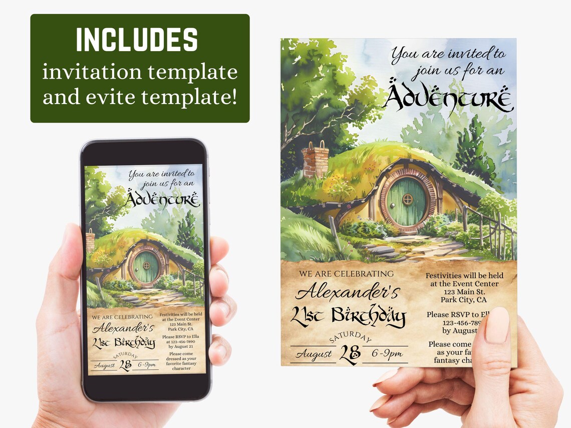 Editable Fantasy Shire Birthday Invitation, One Party to Rule Them All ...