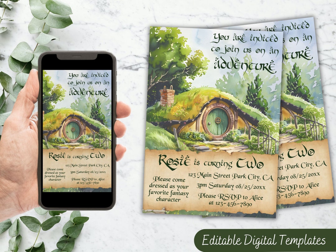 Editable Fantasy Shire Birthday Invitation, Magic Ring Party Printable ...