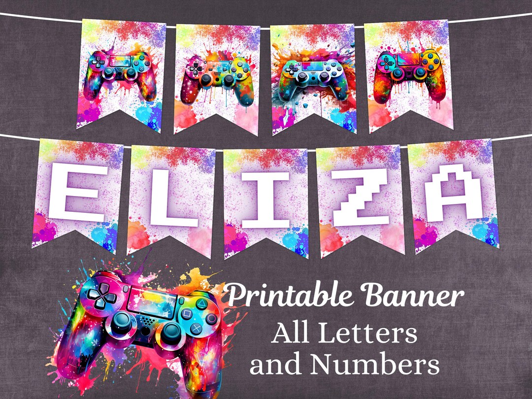 Printable Video Game A-Z Alphabet Banner, Girl Station Controller ...