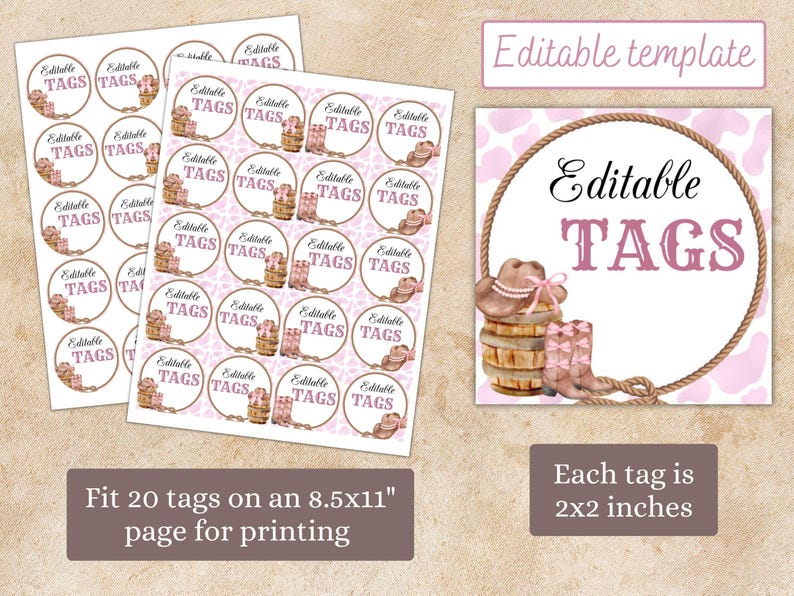 Editable Cowgirl Decorations Bundle, Rodeo Princess Birthday Party Tag ...