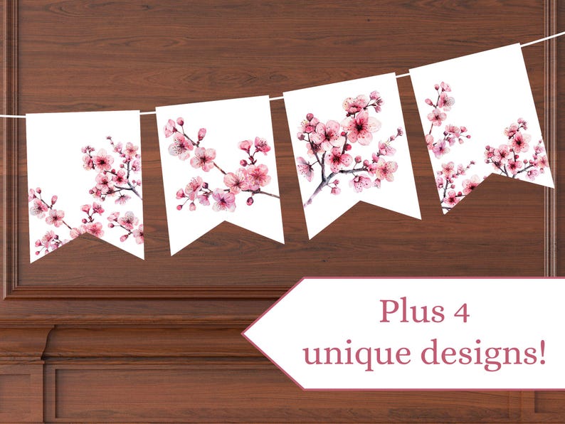 Cherry Blossom Happy Birthday Banner, Pastel Pink Flower Party, Spring ...