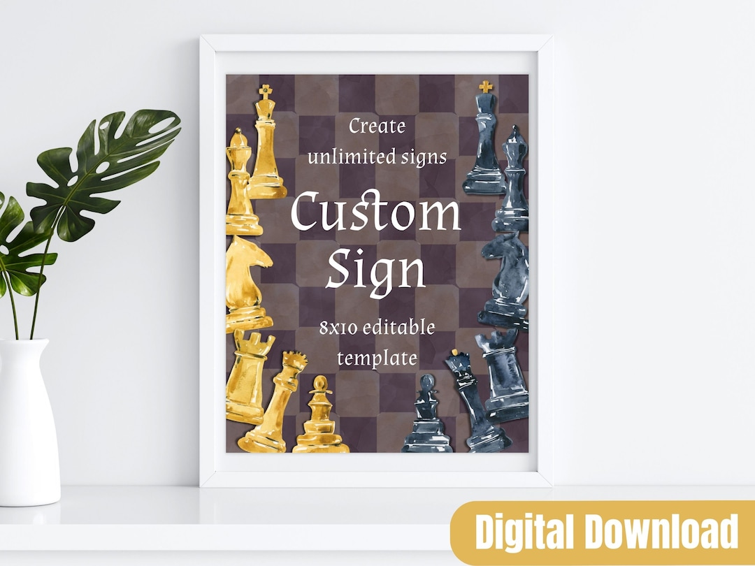 Editable Chess Piece Custom Sign, Board Game Birthday Party, Tournament ...