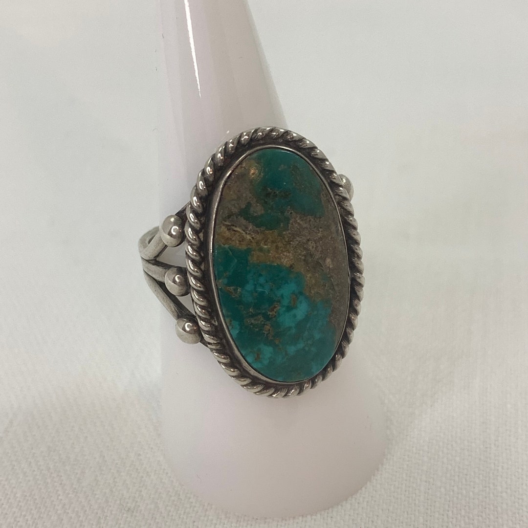 Vintage Ring Large Turquoise Stone Brown Matrix Sterling - Etsy