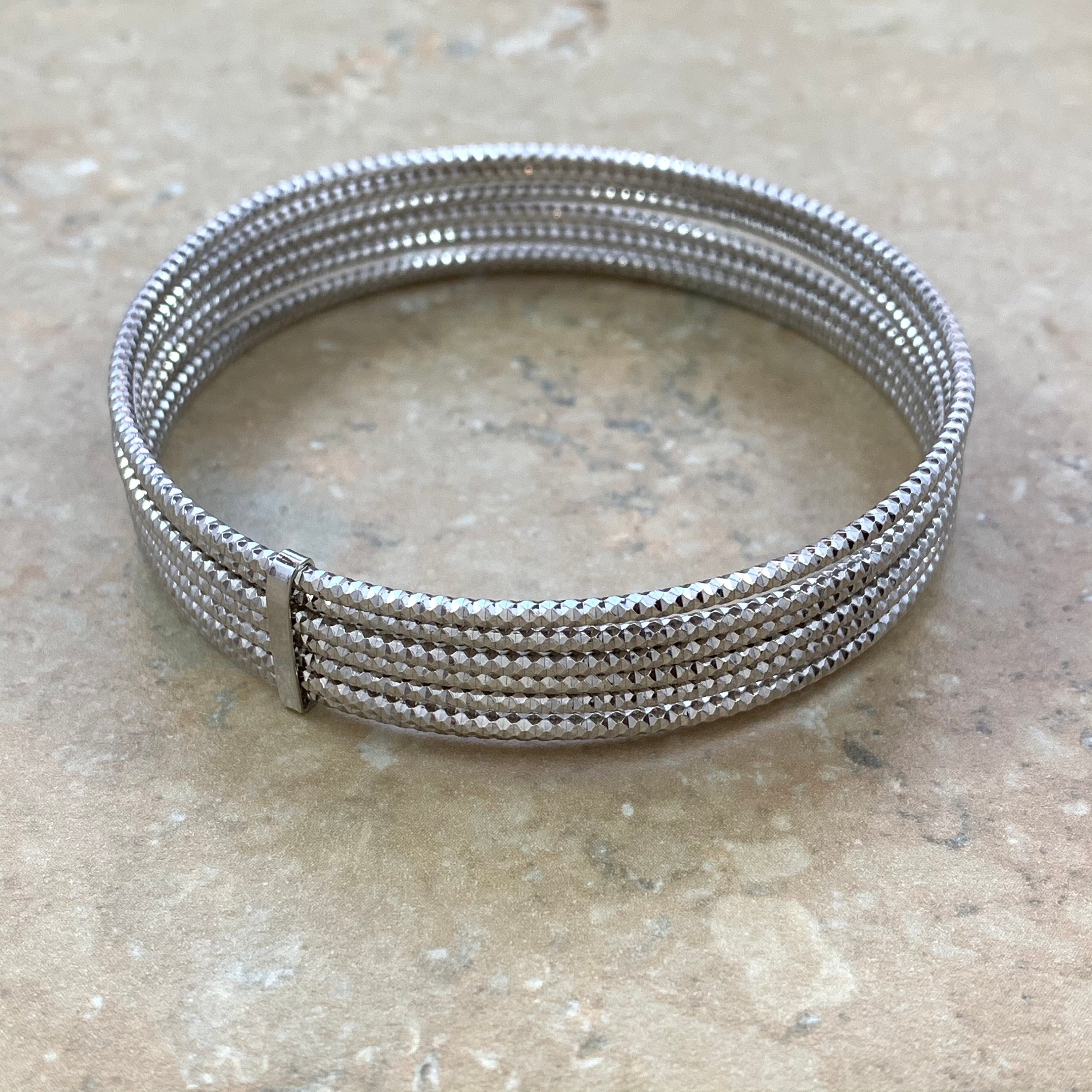 Vintage Bracelet Seven 7 Bangles Diamond Cut Texture Connected ATI 925 ...