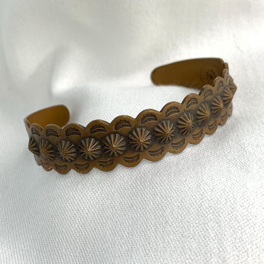 Vintage Bell Trading Post Copper Bracelet Cuff Stamped Raised Design ...