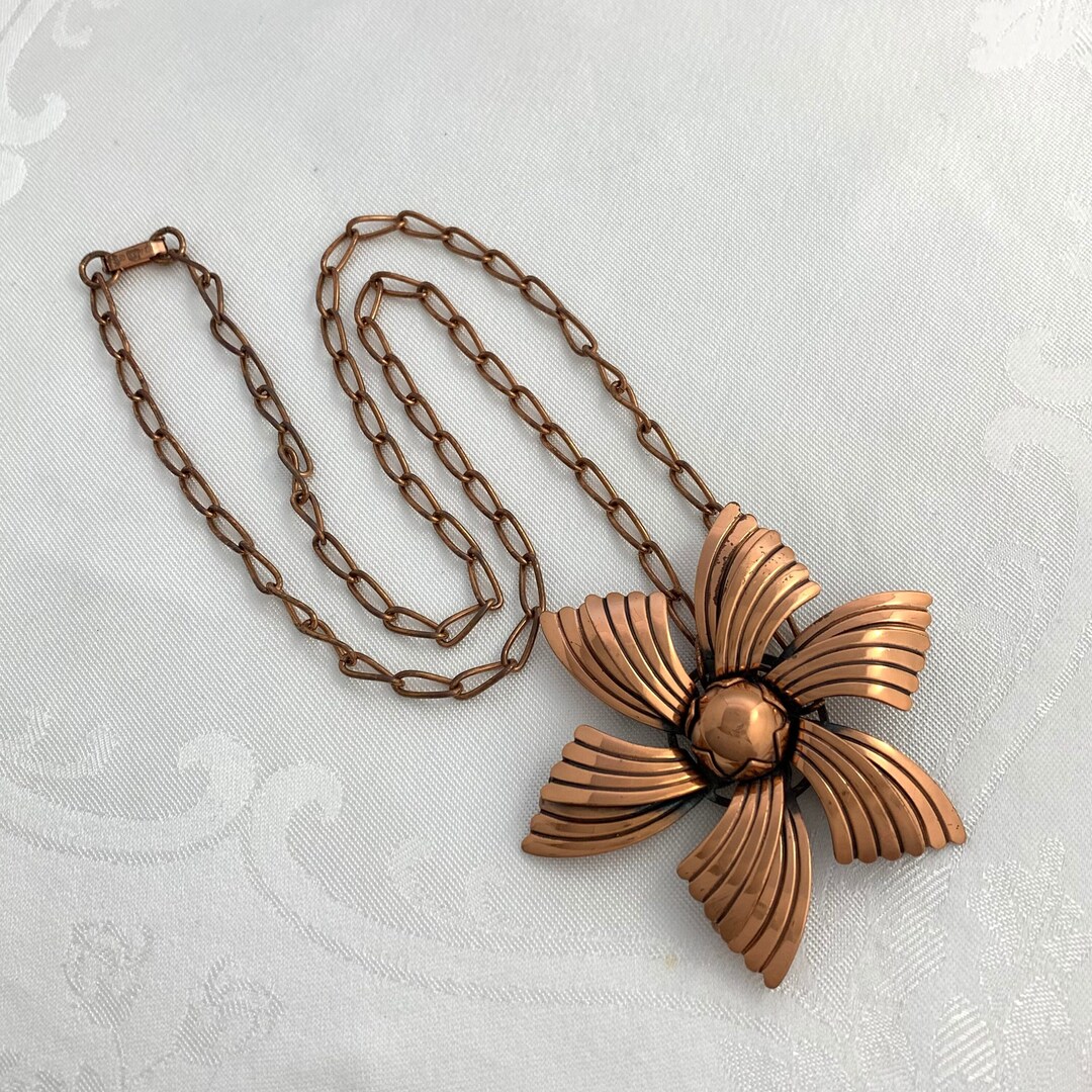Vintage Bell Trading Post Copper Necklace Pendant Brooch Large Textured ...