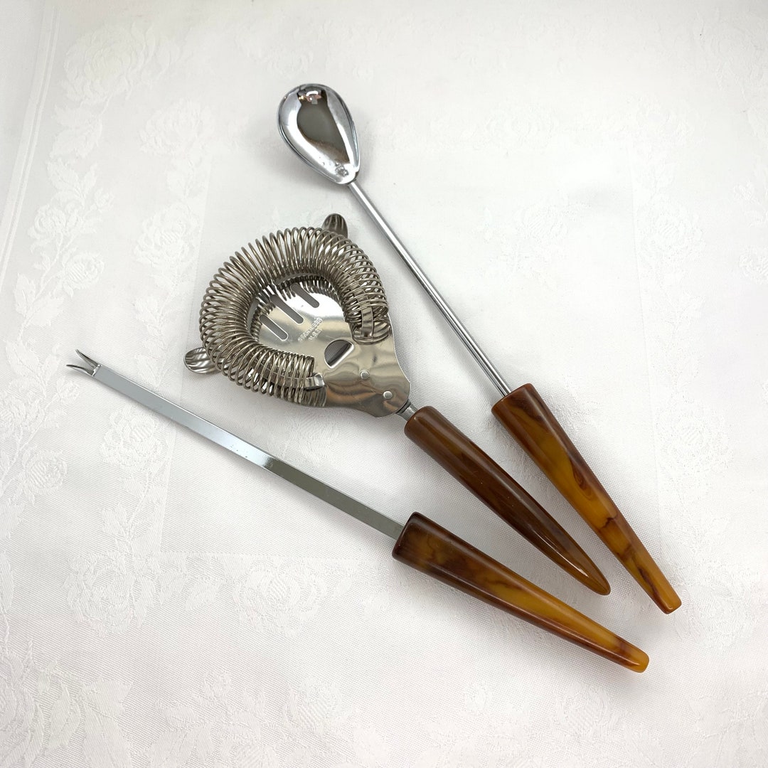 Vintage Bakelite Handled Bar Ware Tools Strainer Spoon Fork - Etsy