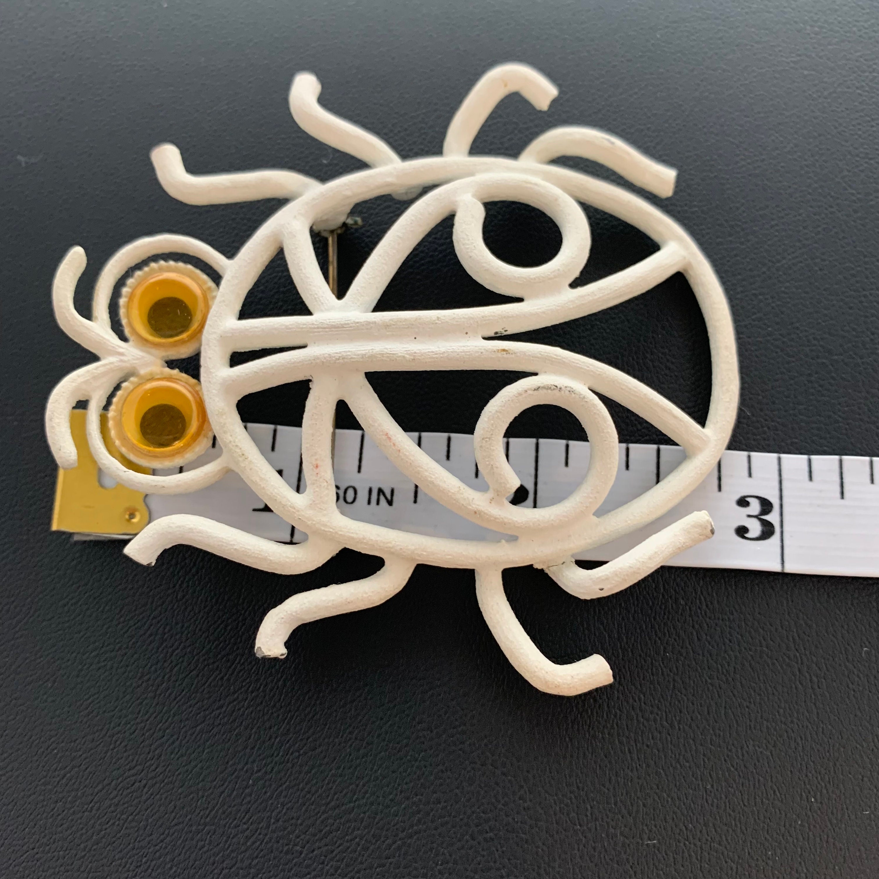 Vintage Brooch Bug Googly Eyes White Matte Enamel Open Work Large - Etsy