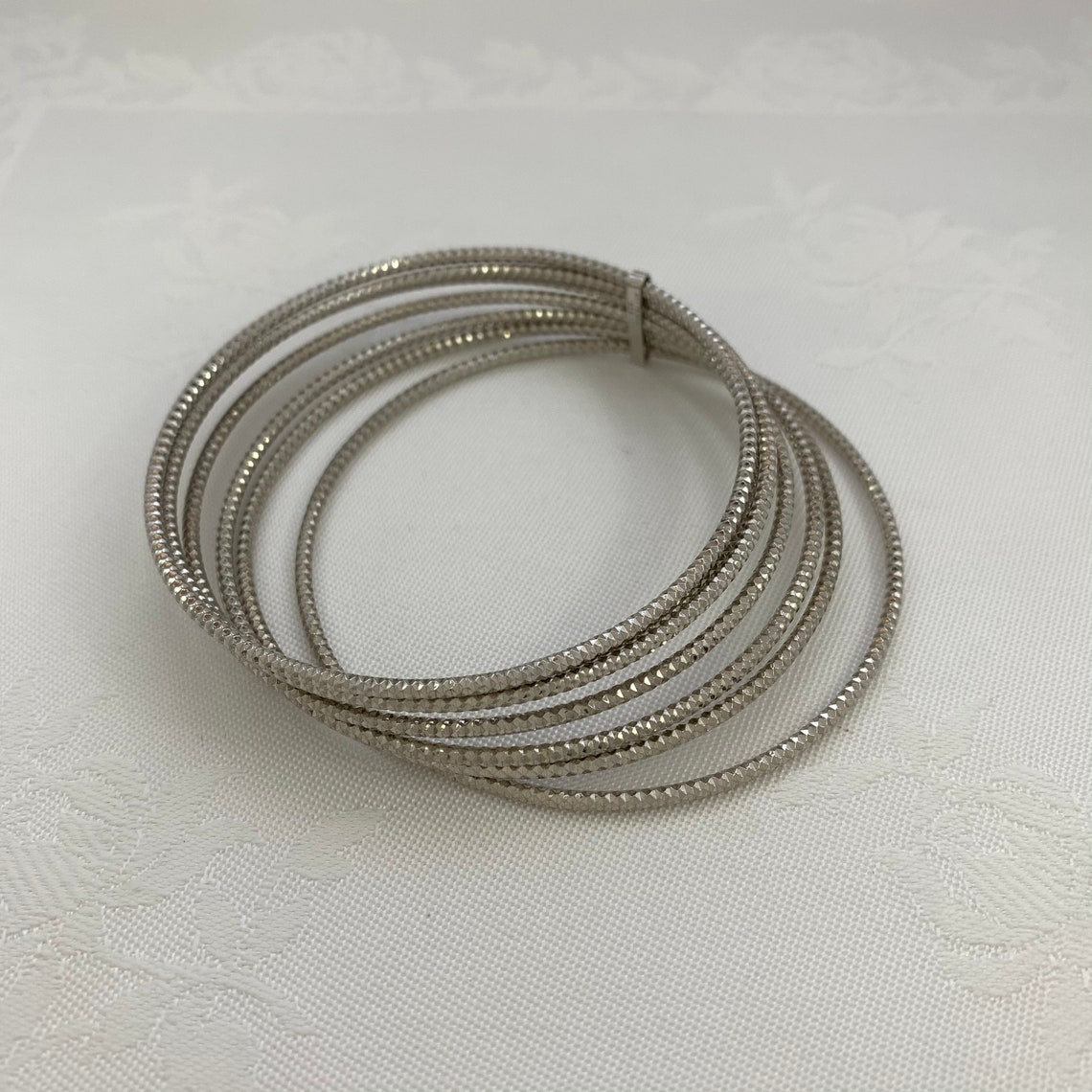 Vintage Bracelet Seven 7 Bangles Diamond Cut Texture - Etsy