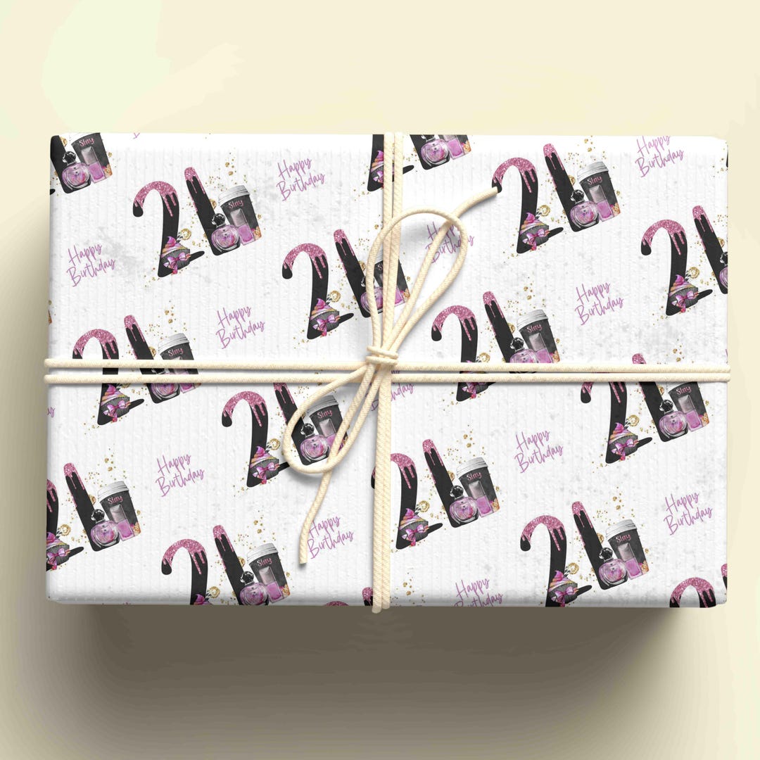 21st Birthday Wrapping Paper, Personalised Gift Wrap, Makeup Themed ...