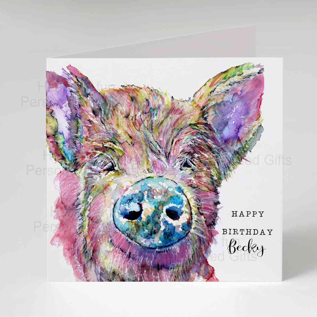 Pig Birthday Card - Personalised Pig Theme Card - Customised Greeting ...