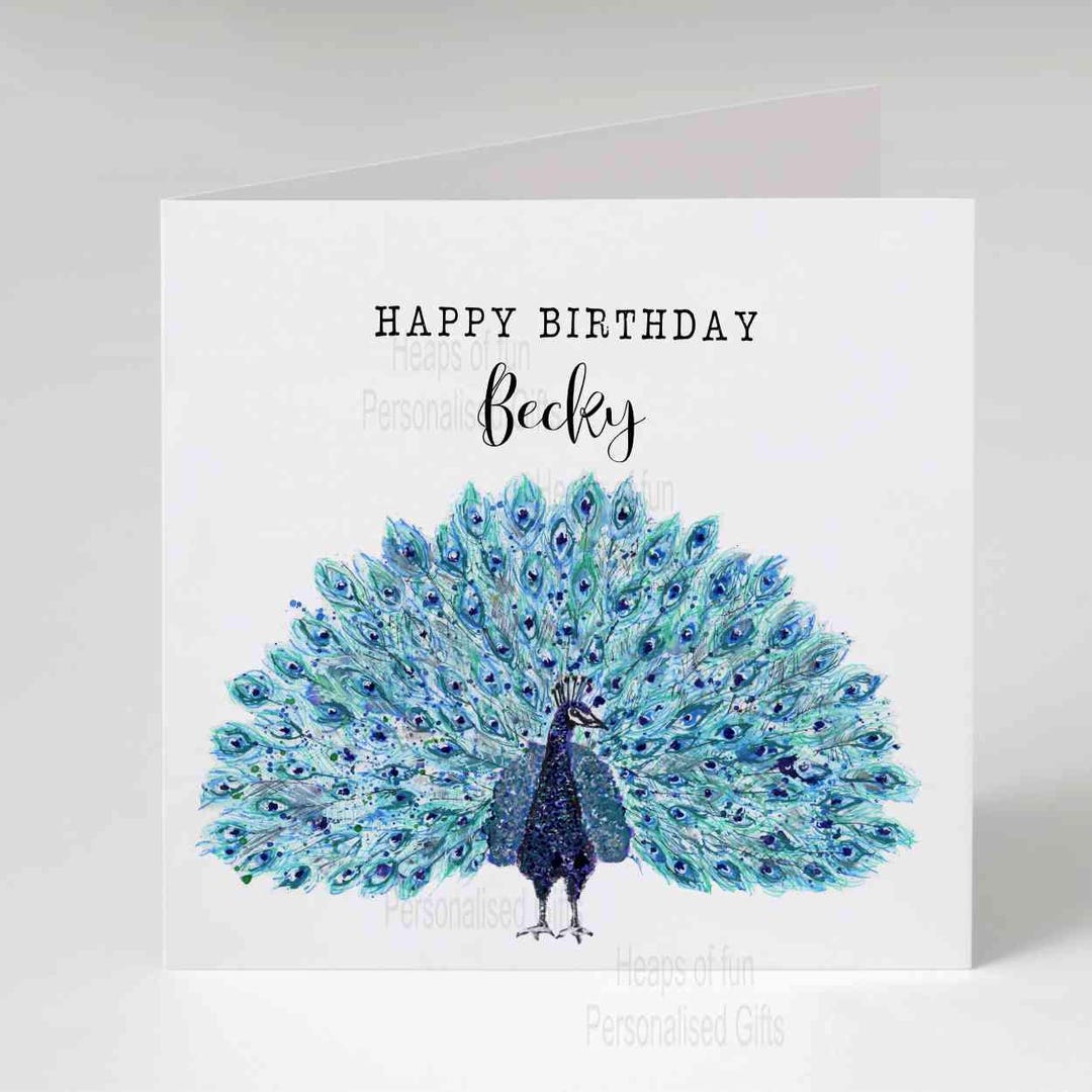 Peacock Birthday Card - Personalised Peacock Theme Card - Customised ...