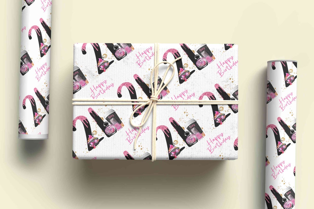 21st Birthday Wrapping Paper, Personalised Gift Wrap, Makeup Themed ...