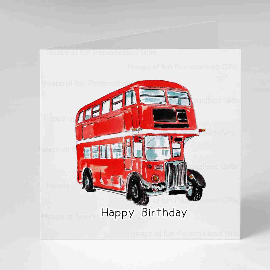 London Bus Birthday Card | Double Decker Bus Card | Watercolour London ...