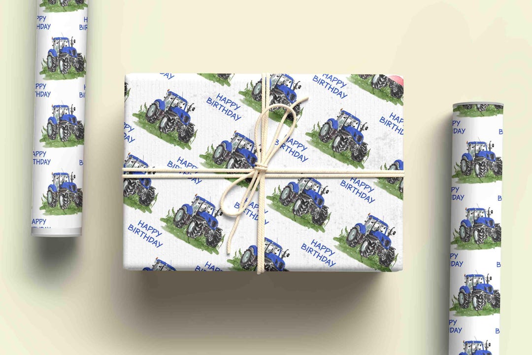 Blue Tractor Wrapping Paper - Personalised Gift Wrap. - Etsy