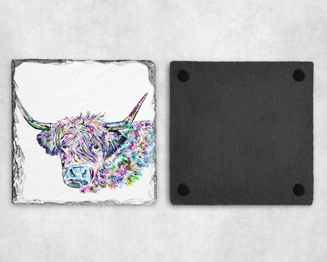 Highland Cow Slate Coaster Personalised Coaster Highland Cow - Etsy