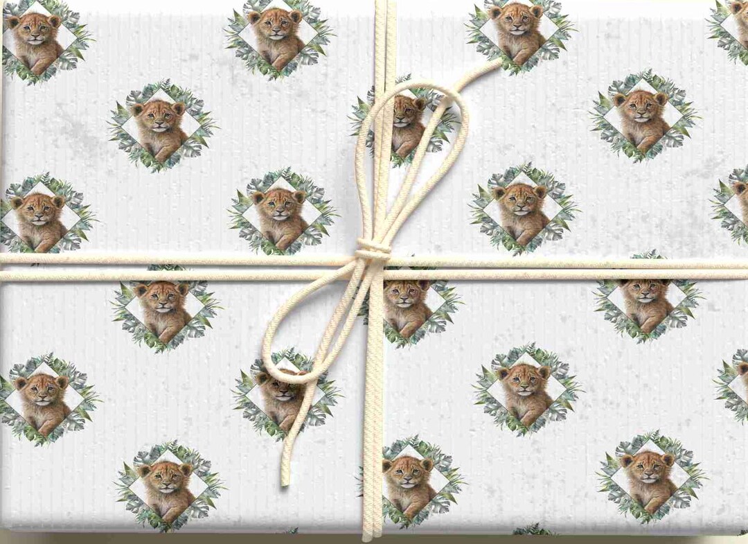 Jungle Animal Wrapping Paper, Lion Cub, Elephant, Giraffe, Zebra, A2 ...