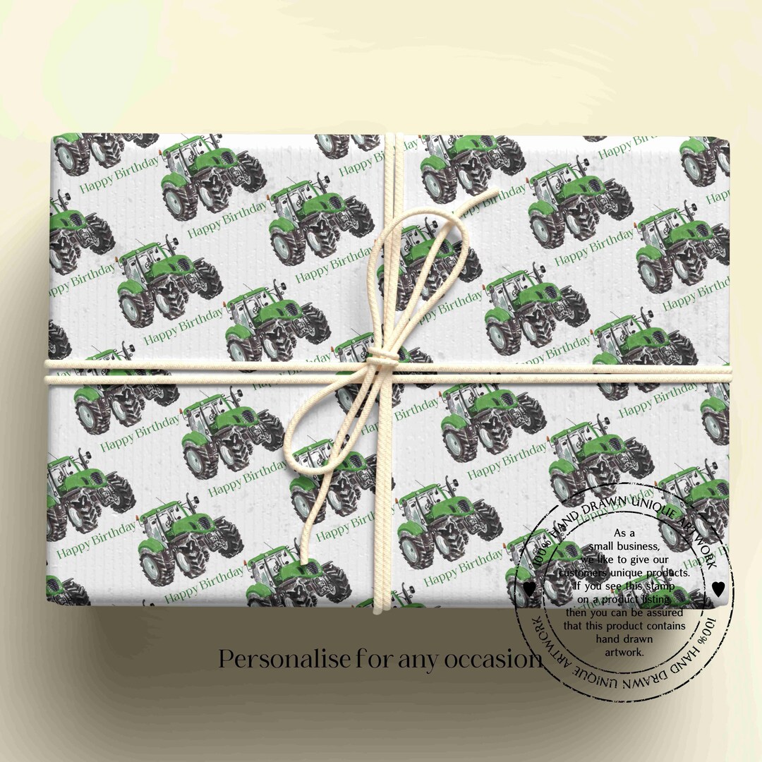 Green Tractor Wrapping Paper - Personalised Gift Wrap - for Any ...