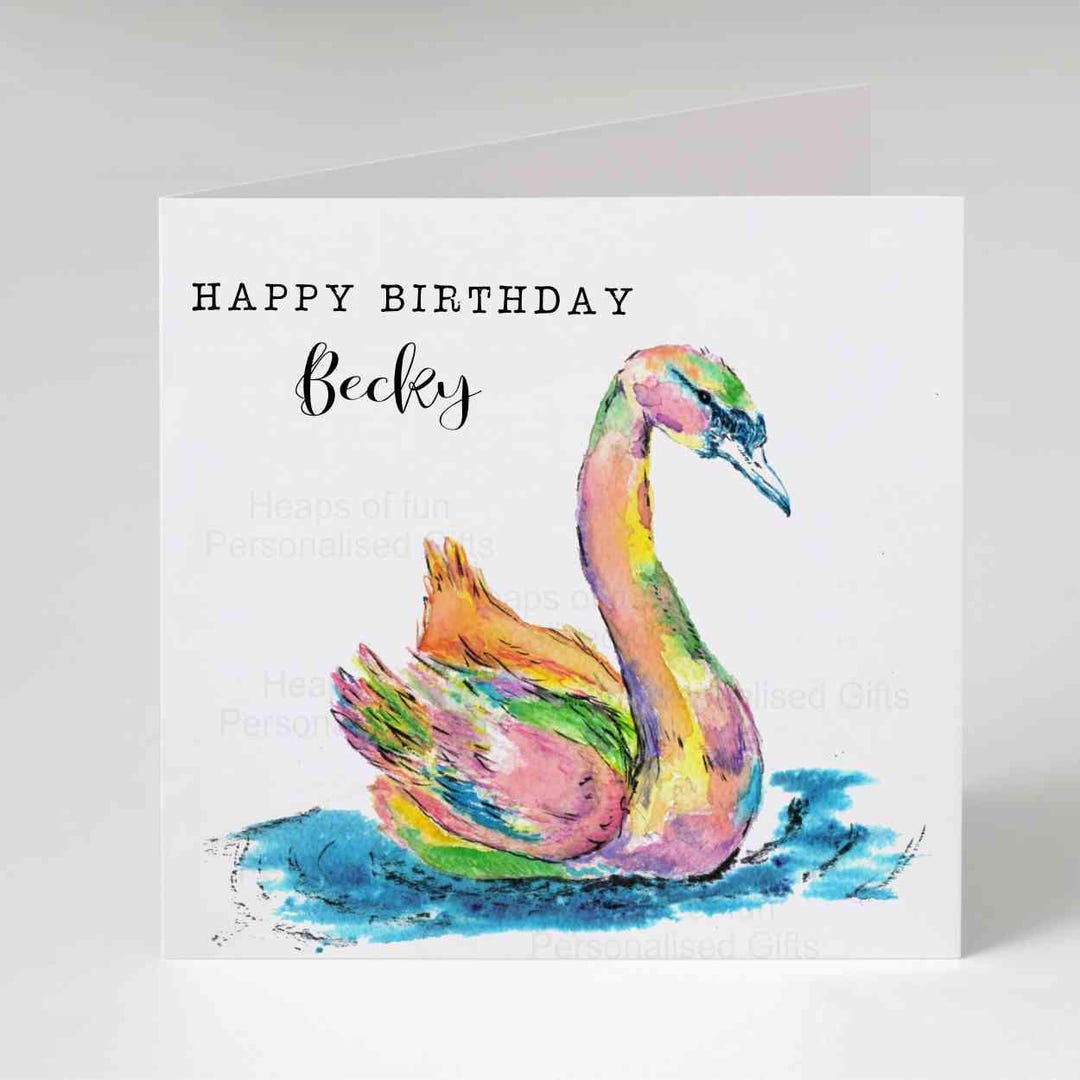 Personalised Swan Birthday Card, Watercolour Bird Greeting Card ...