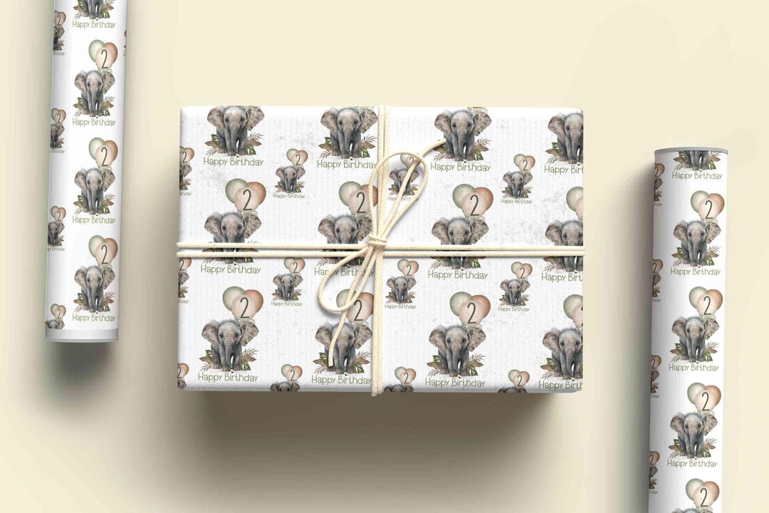Elephant Wrapping Paper, Personalised Elephant Gift Wrap - Any Age ...