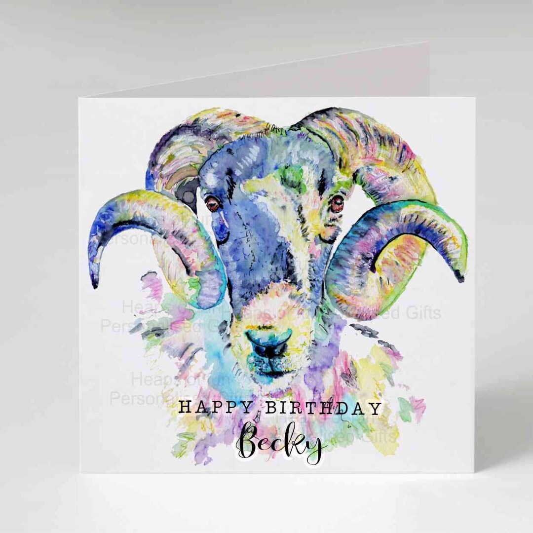 Personalised Ram Birthday Card, Colourful Sheep Greeting Card ...