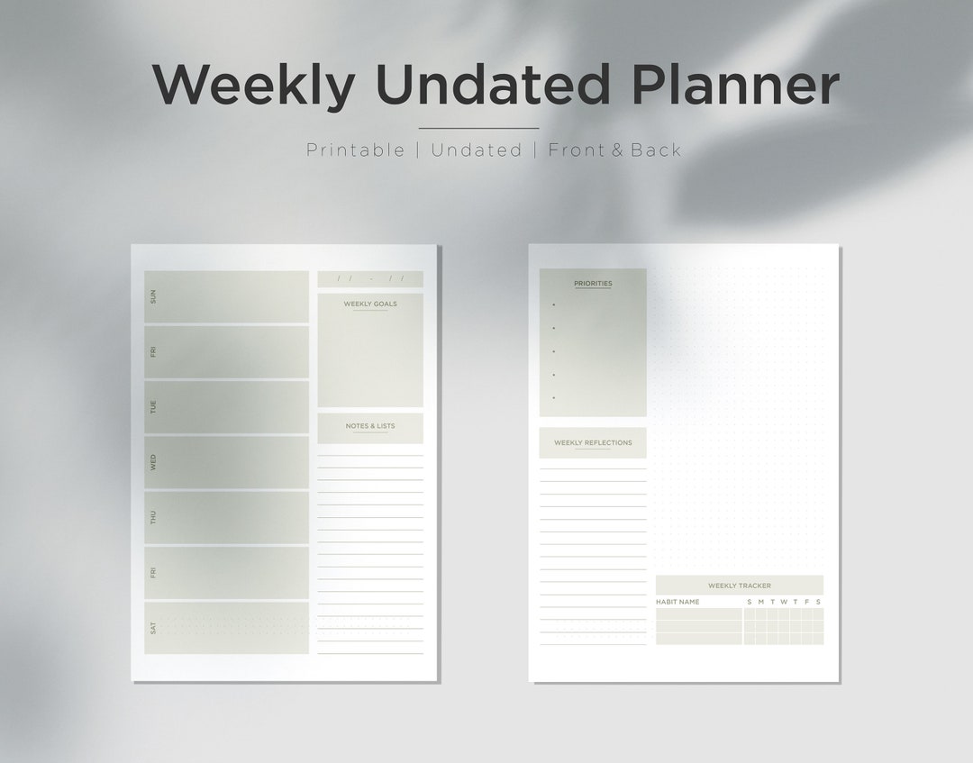 Weekly Undated Printable Planner, Simple Modern Weekly Schedule, Letter ...