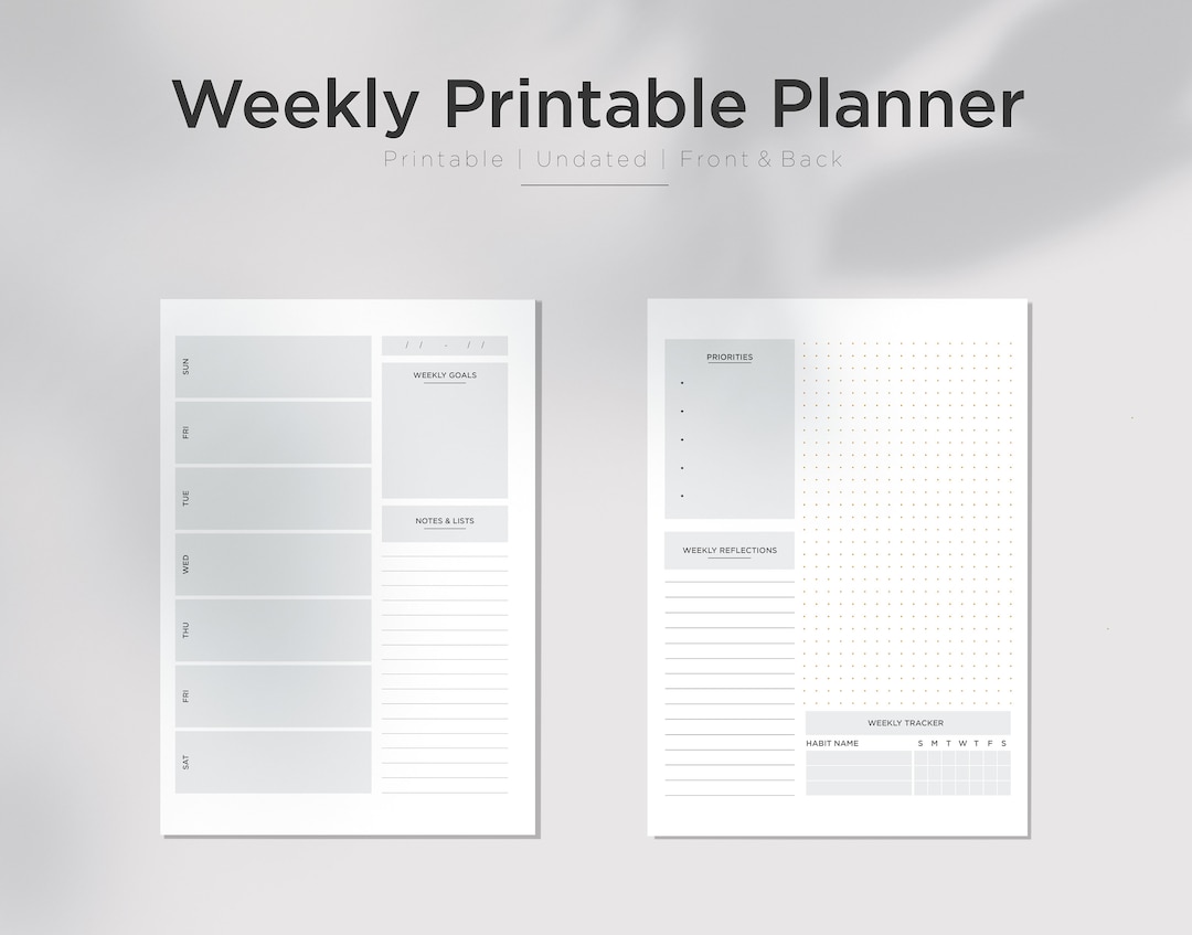 Weekly Undated Printable Planner Simple Modern Weekly - Etsy
