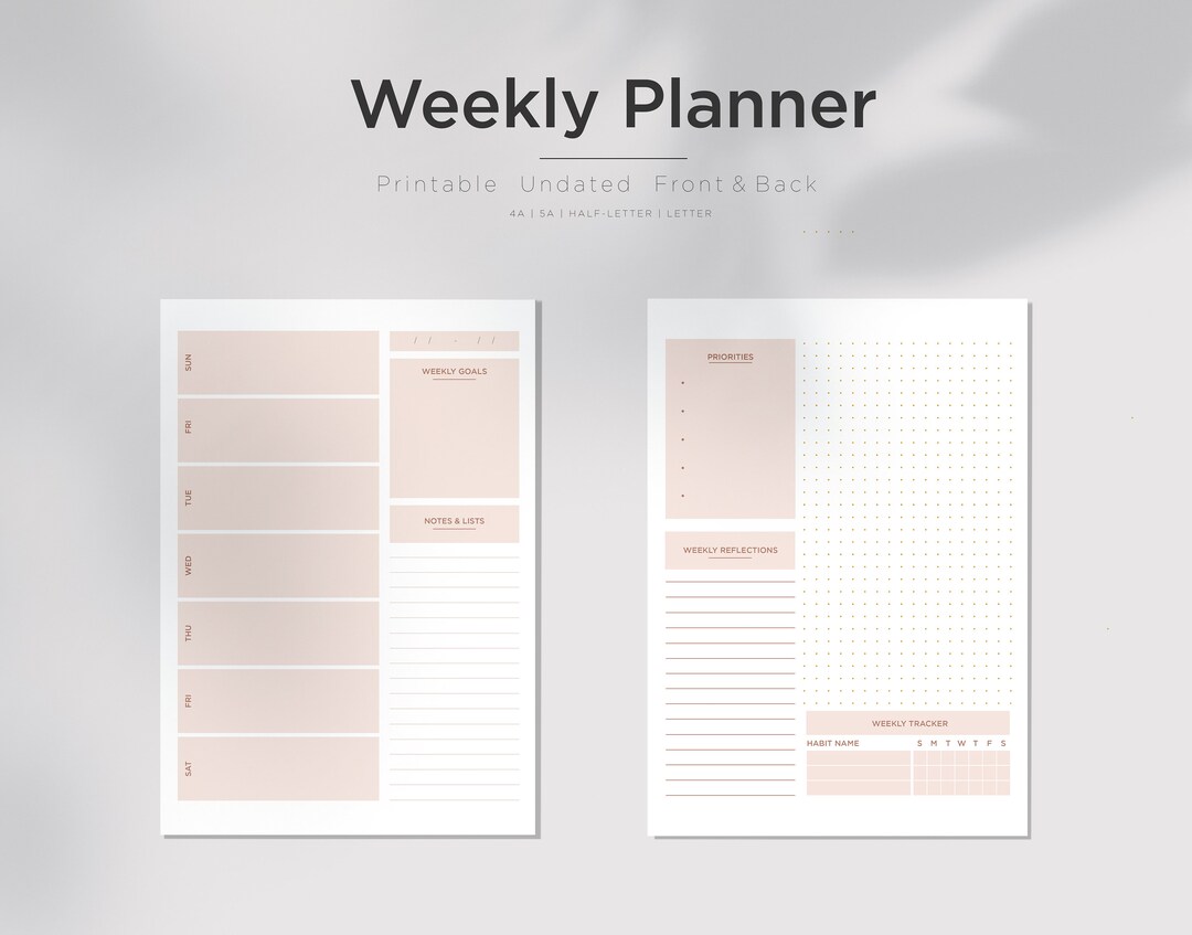 Weekly Undated Printable Planner, Simple Modern Weekly Schedule, Letter ...