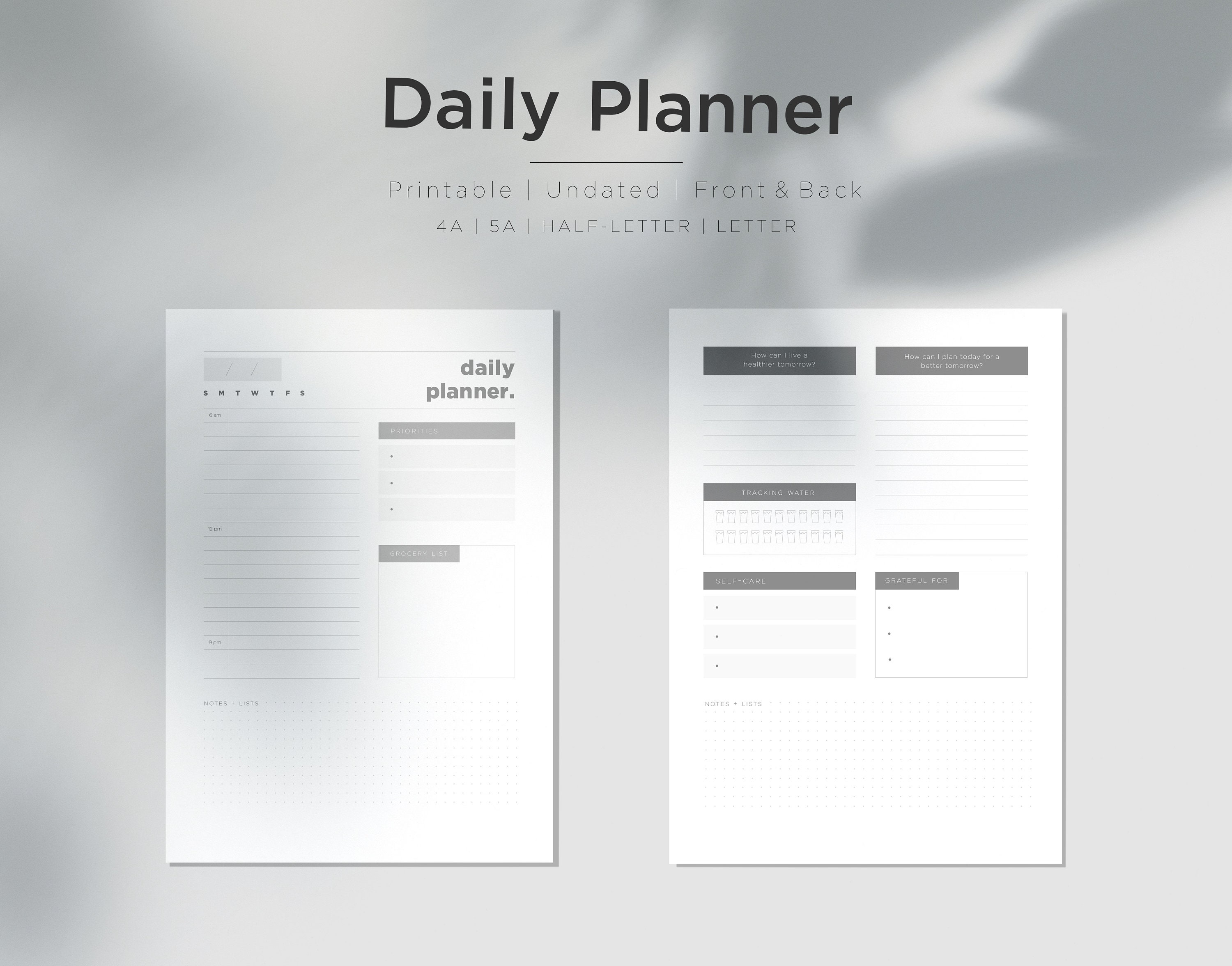 Daily Undated Planner Printable, Simple Daily Organizer Letter, A5, A4 ...