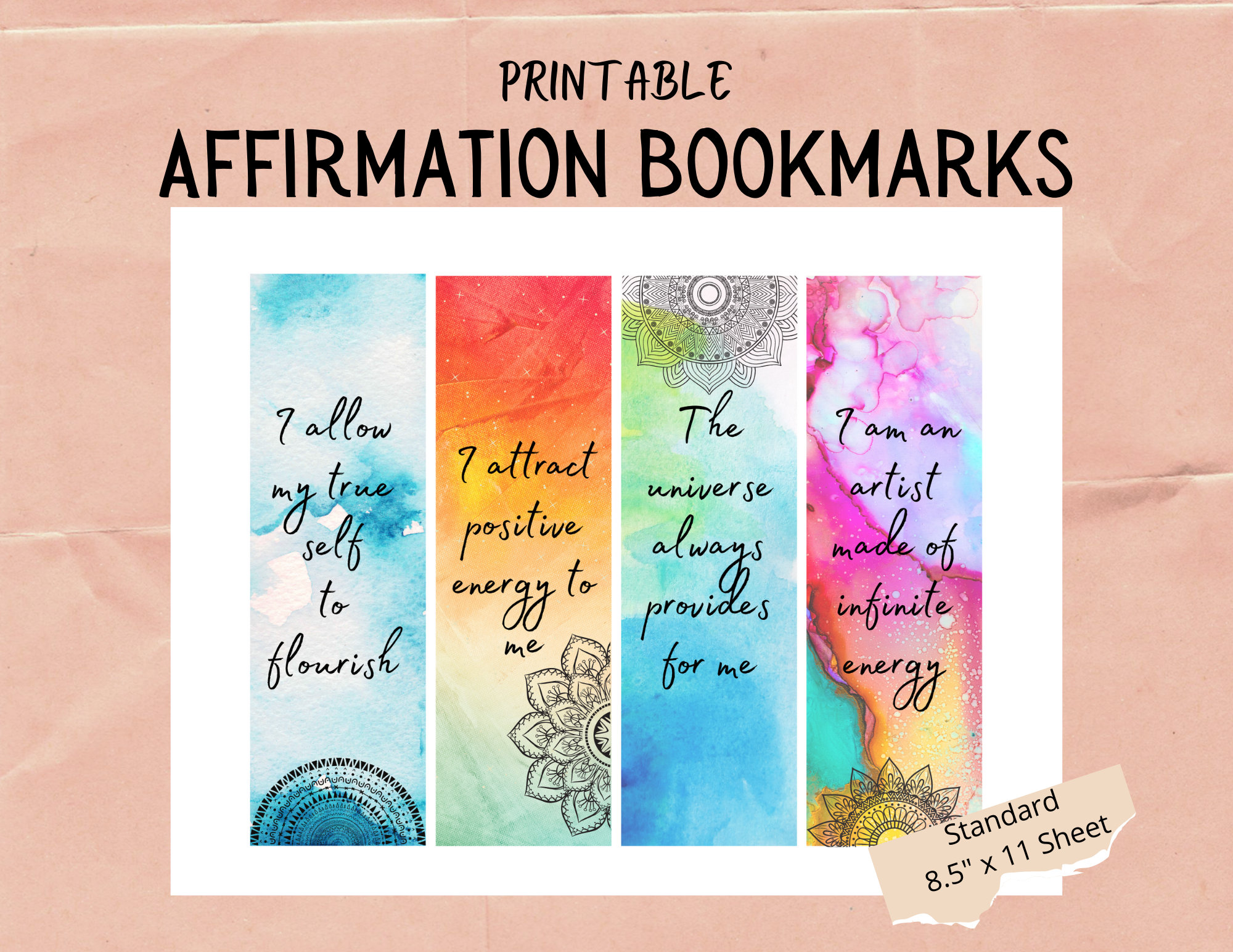 Printable Bookmarks Affirmation Bookmarks Set of 4 Positive | Etsy