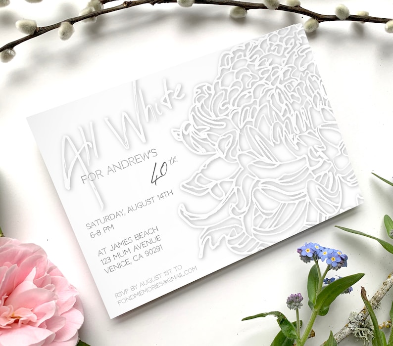 All White Party Invitation Template - Etsy