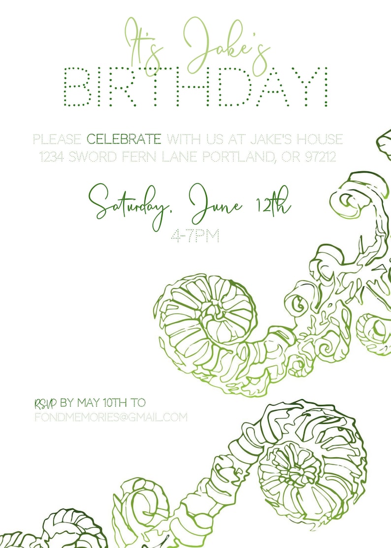 Fern Birthday Party Invitation Template - Etsy