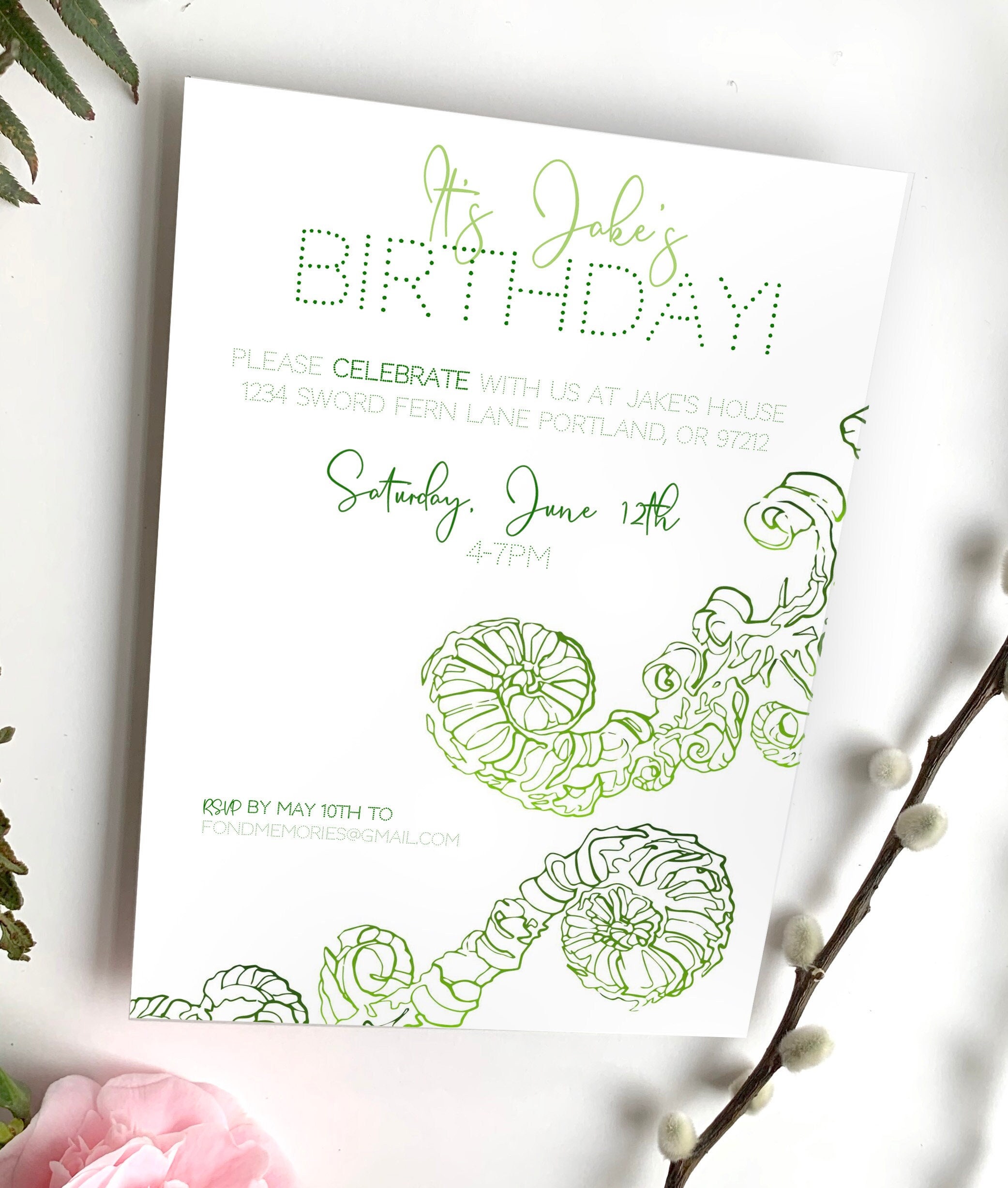 Fern Birthday Party Invitation Template - Etsy