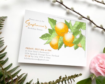Orange Floral Birthday Party Invitation Template With Orange Watercolor ...