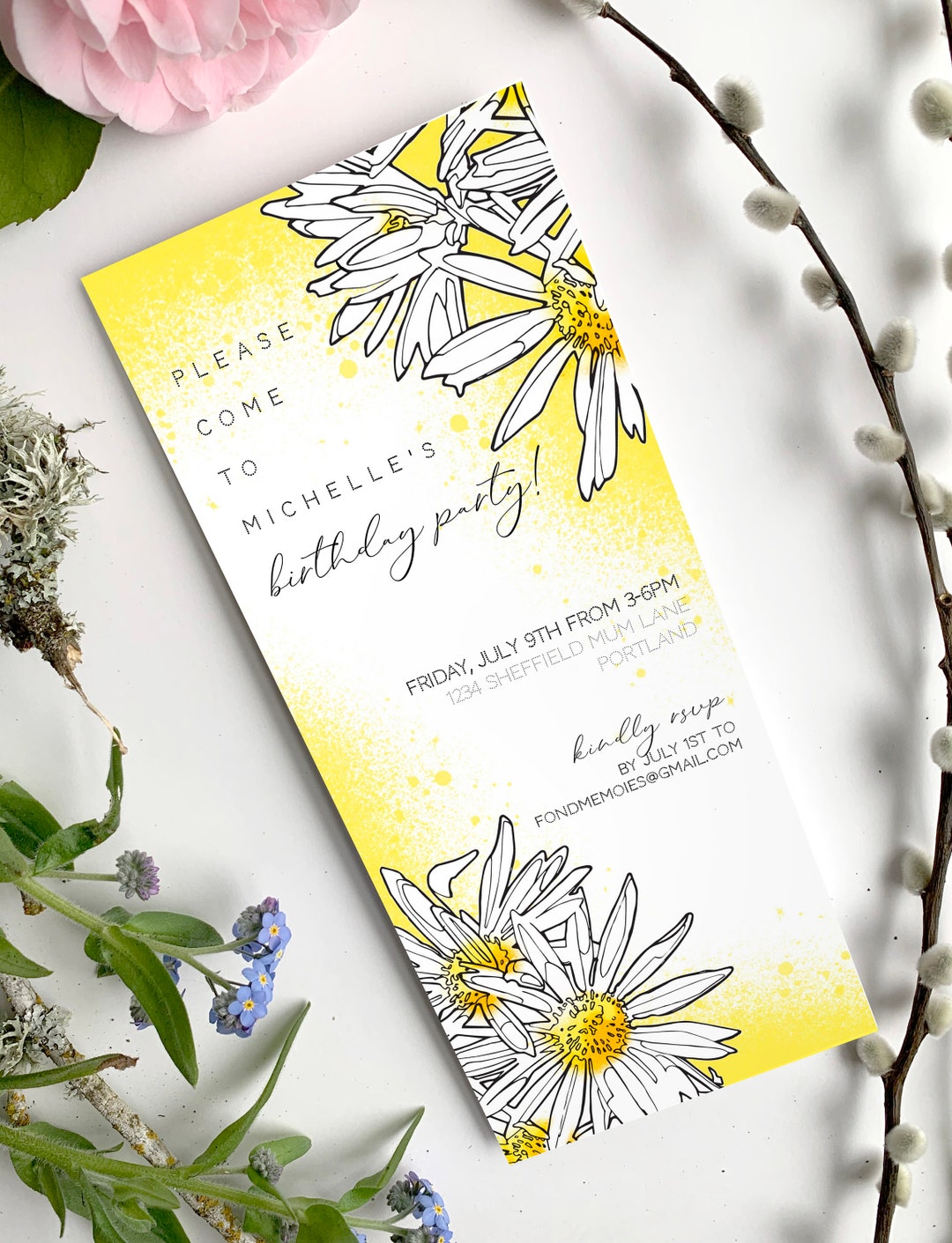 Daisy Birthday Party Invitation Template - Etsy