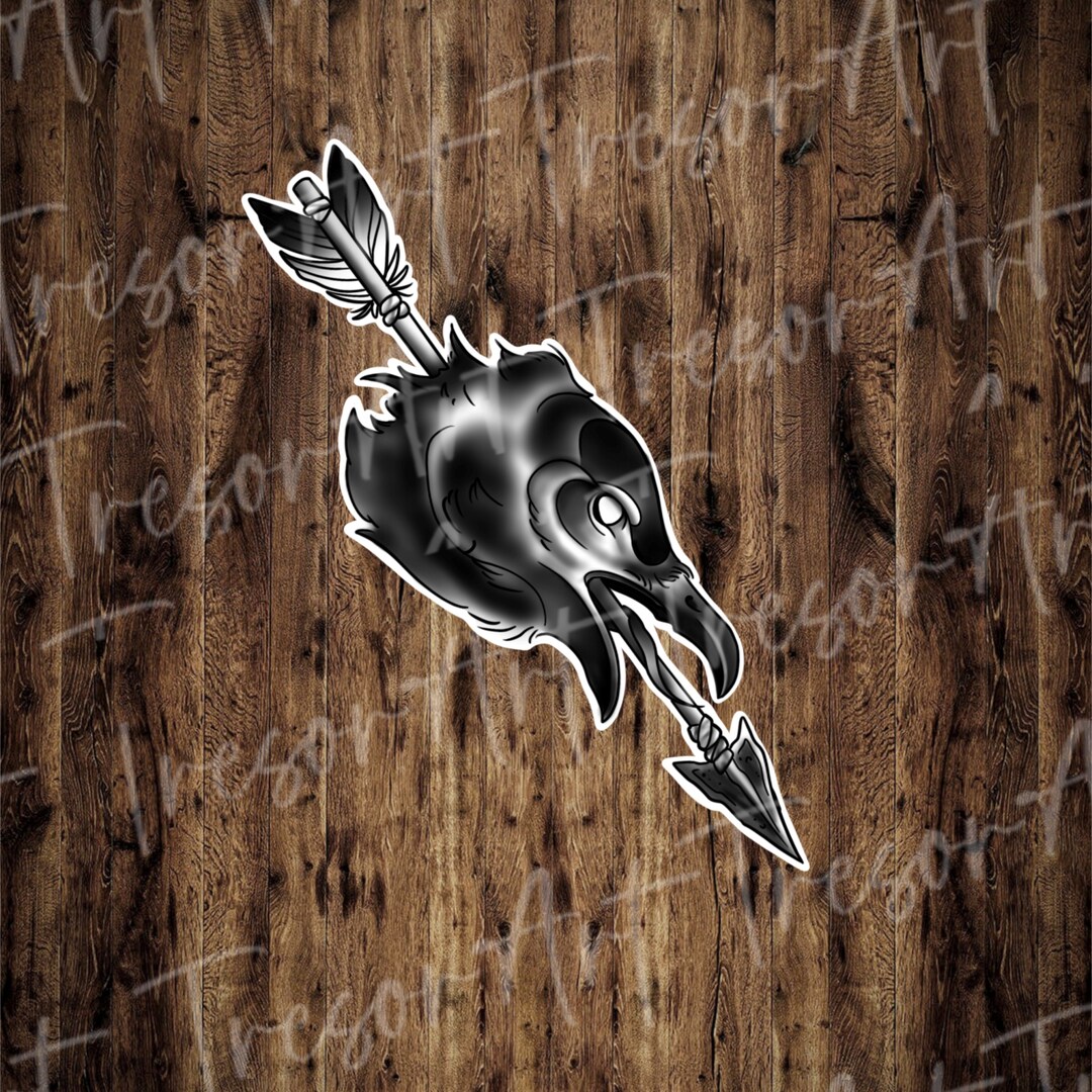 Autocollant tete corbeau / crow / flèche / arrow / sticker vinyle ...
