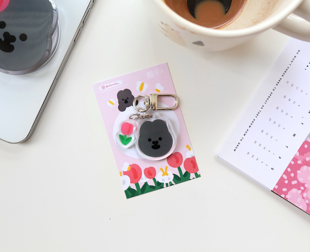 Momo Rabbit With Tulip Keychain | Cute Charm Accessory, Airpods ...