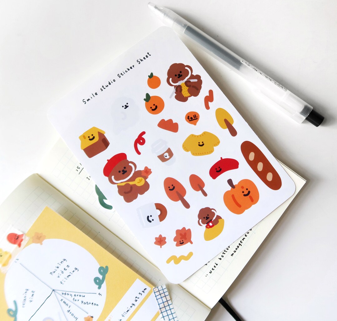 Rice Cake Puppy Fall Sticker Sheet | Cute Autumn Stickers, Planner ...