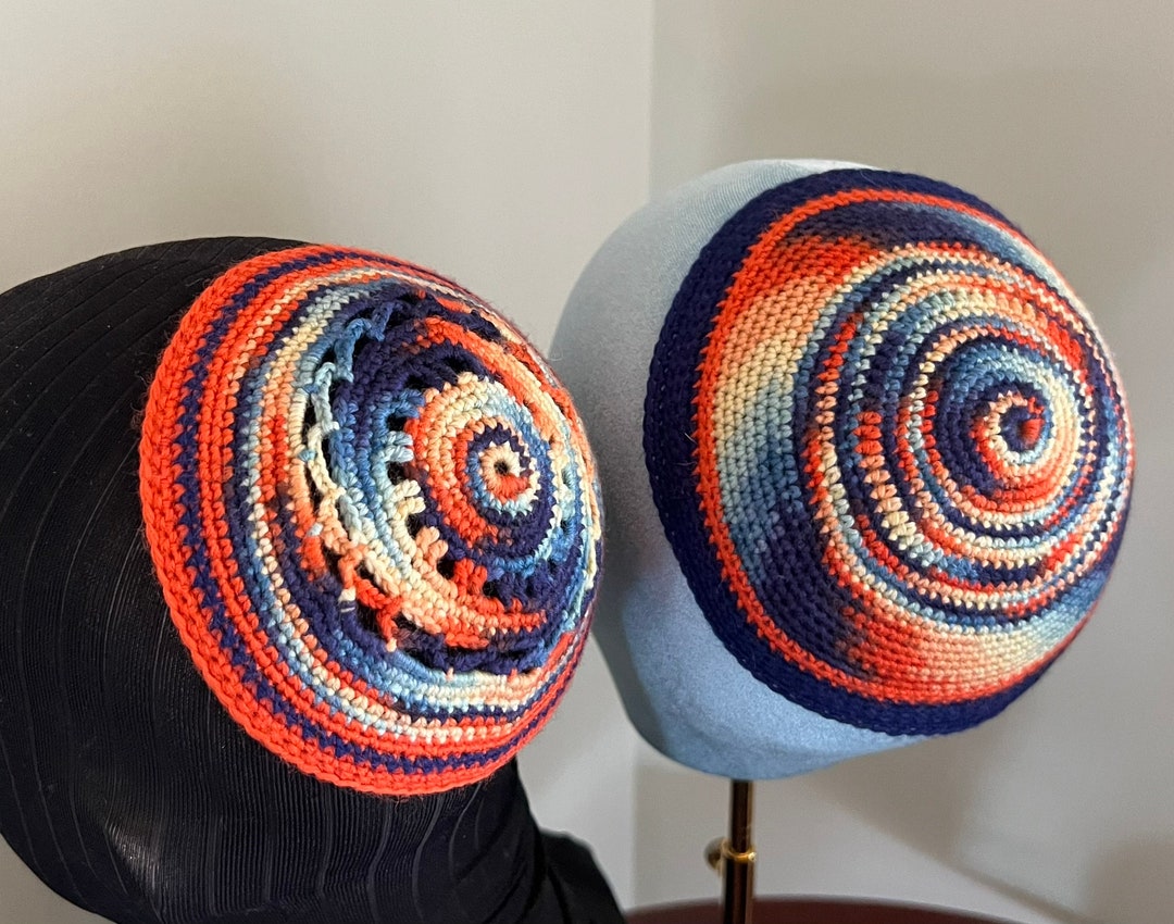 Orange and Blue Variegated Wool Kippah - Etsy