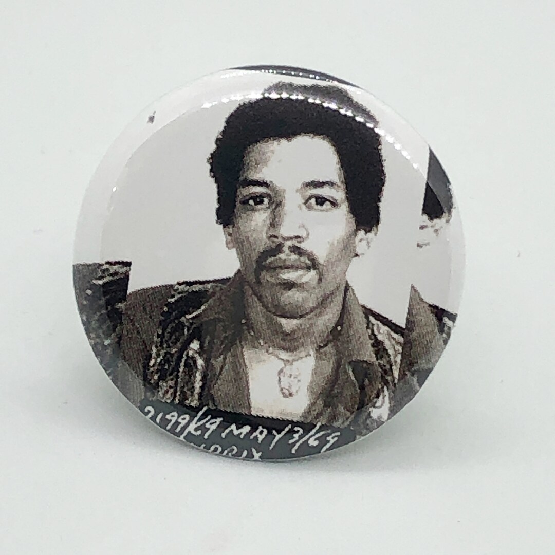 Jimi Hendrix Mugshot 1 1/4 Inch Pin or Magnet or Keychain or Zipper ...