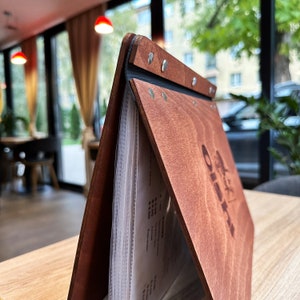 Wooden Menu Foldera4 Fastened on Leather Strap, Engraved Menu Holder ...