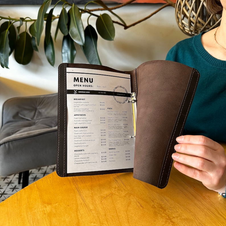 Leather Menu Cover 8.5x7" With Binder, Restaurant Menu Cover, Cafe Bar ...