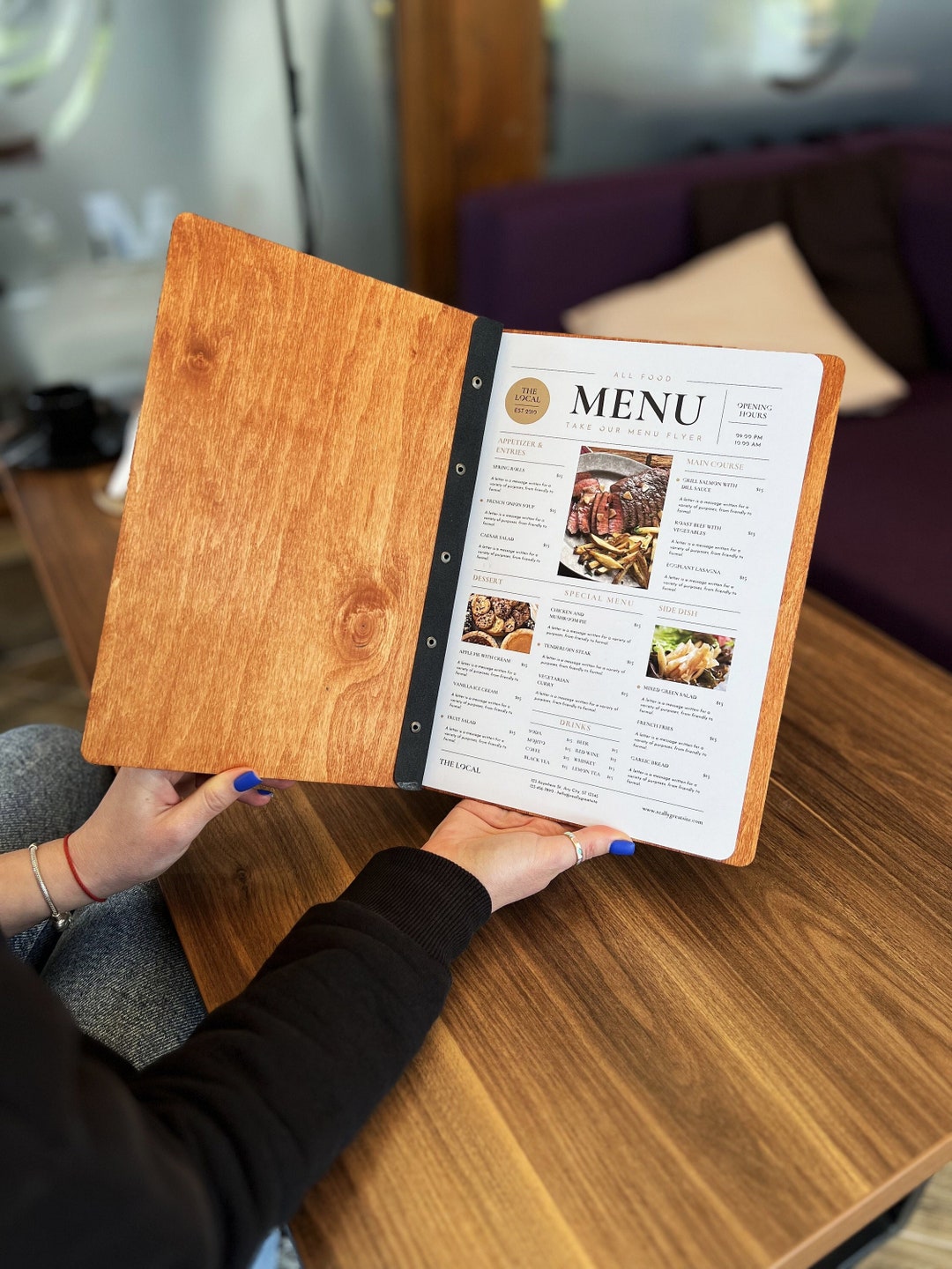 Restaurant А4/letter Menu Holder Wooden Menu Cover Drink - Etsy