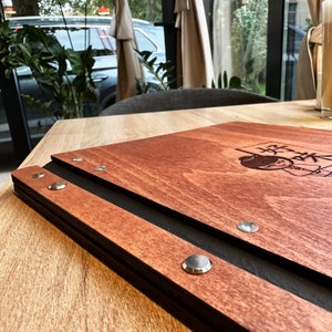 Wooden Menu Foldera4 Fastened on Leather Strap, Engraved Menu Holder ...