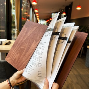 Wooden Menu Foldera4 Fastened on Leather Strap, Engraved Menu Holder ...
