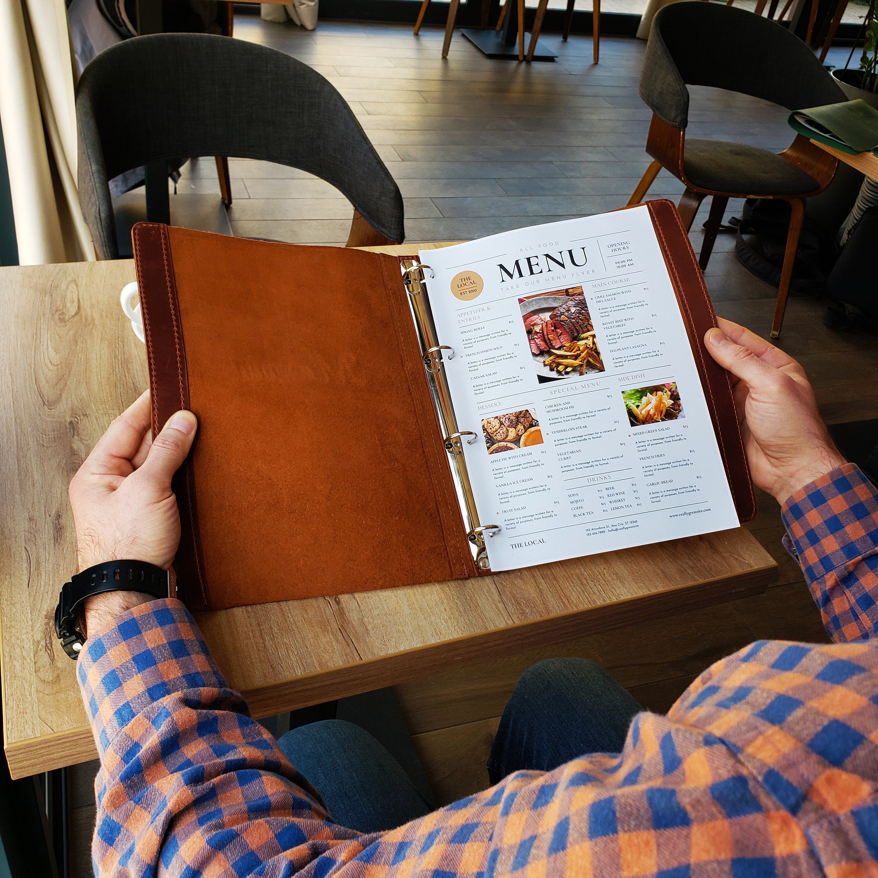 Leather Menu Cover A4 With Ring Binder Mechanism Menu Holder With ...