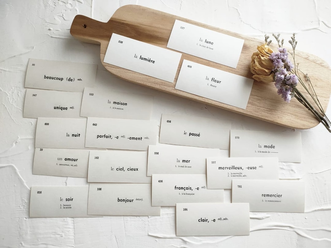 20 Vintage French Cards, Library Game Cards, Assorted French Vocabulary ...