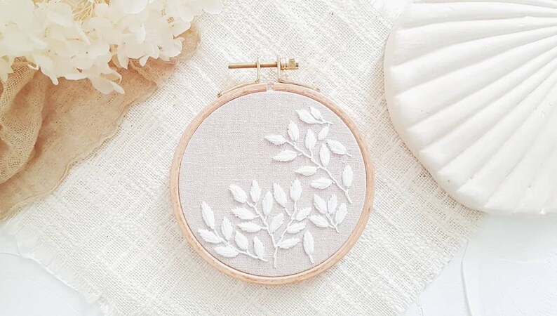 White Leaf Mini Hand Embroidery 10 Cm - Etsy