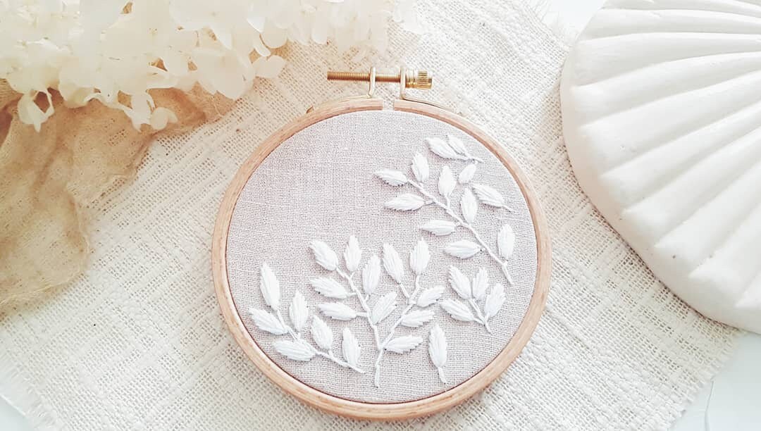 White Leaf Mini Hand Embroidery 10 Cm - Etsy